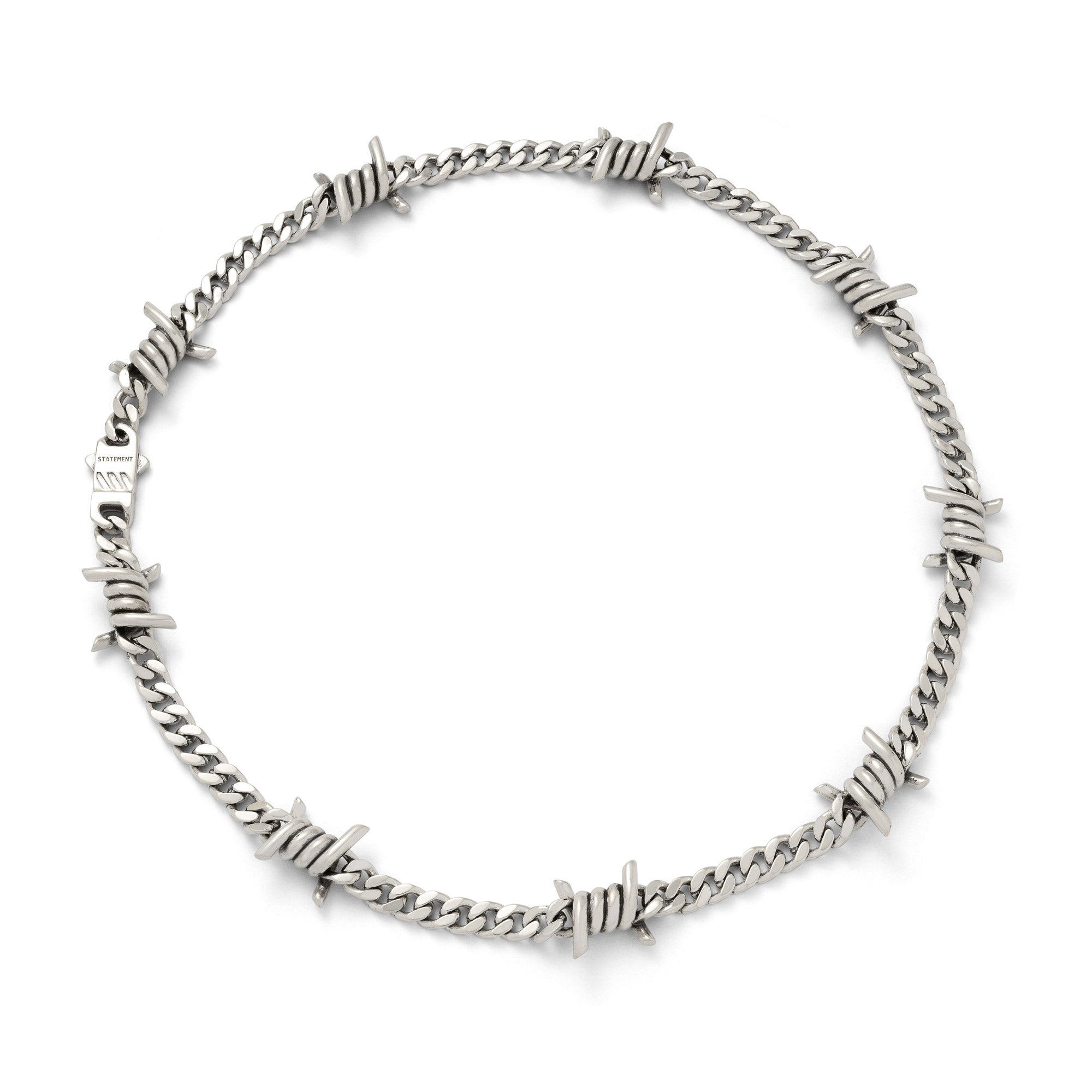 Sterling Silver Barbed Wire Necklace With Cuban Links By Statement
