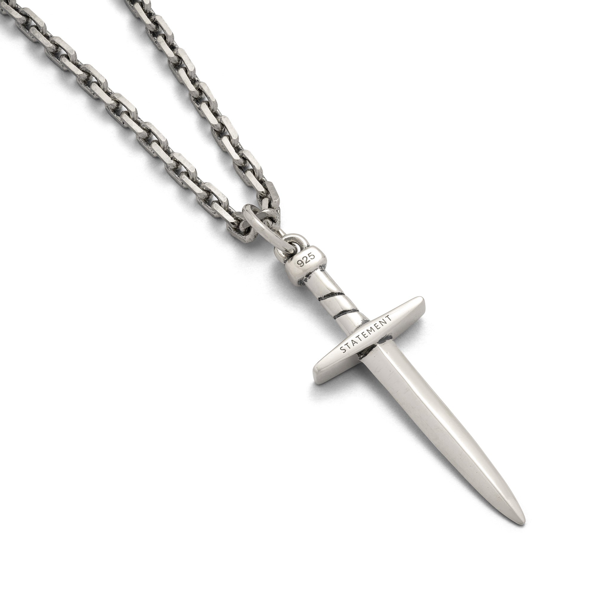 Sterling Silver Dagger Pendant Necklace Chain By Statement Collective