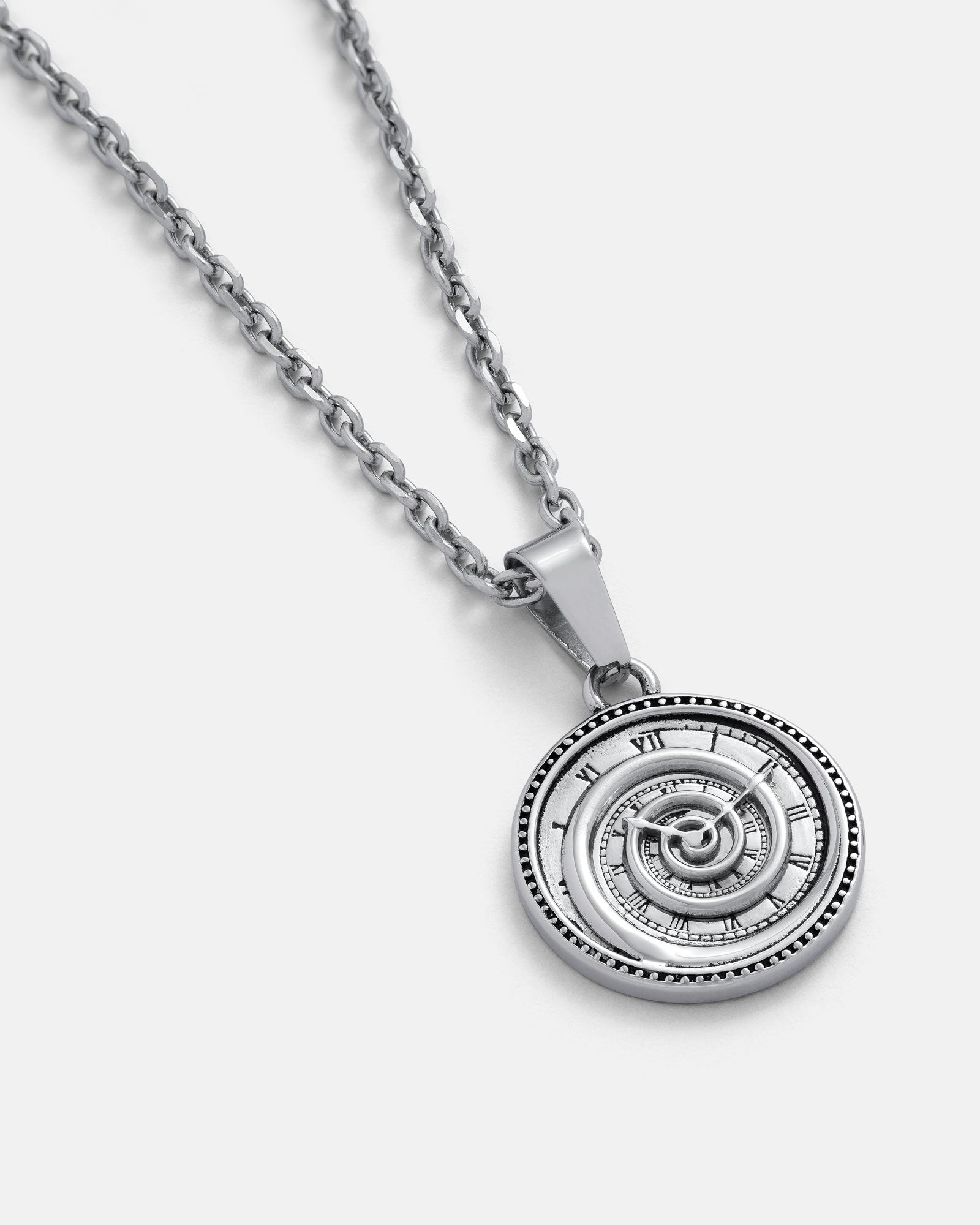 Highly Detailed Infinite Clock Pendant Necklace In Stainless Steel