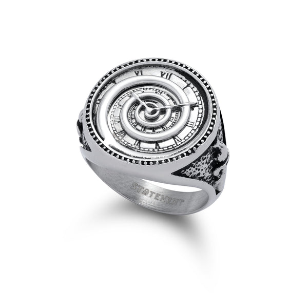 Spiral Clock Signet Ring In 316L Stainless Steel By Statement