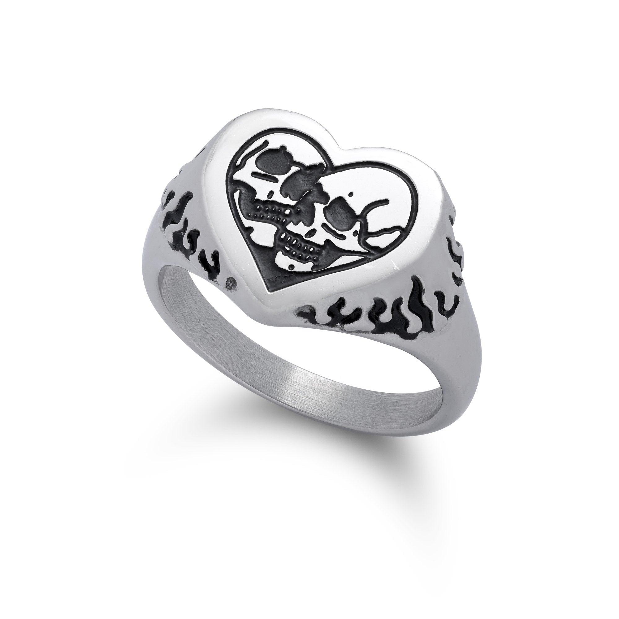 Heart Shaped Ring With Skulls in 316L Stainless Steel By Statement