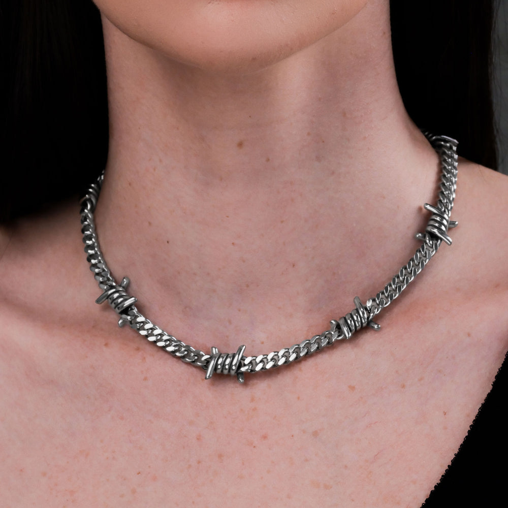 Barbed Wire Necklace With Cuban Links By Statement Collective