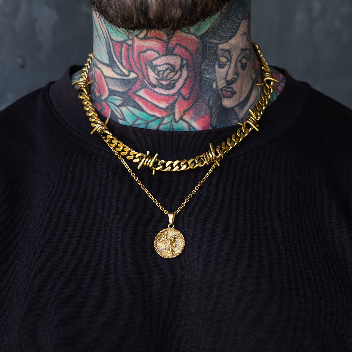 Barbed Wire Necklace Stack With Pendant Chain By Statement